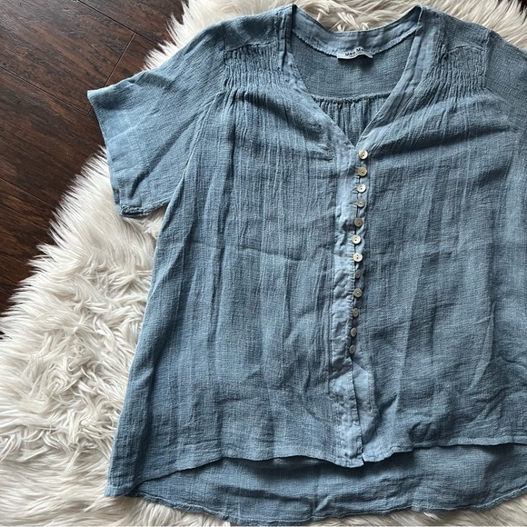 Meo Meli | Tops | Meo Meli Blue Linencotton Buttondown Shirt | Poshmark